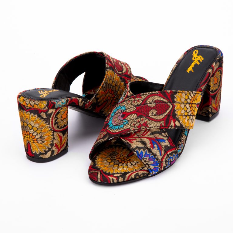 BROCADE BLOCK HEELS – DARK PINK – Yellowsoles